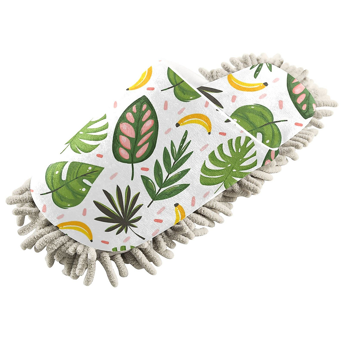 Abstract Cartoon Summer Time Graphic Mop Slippers Shoes Cover for Floor Cleaning Washable Hair Dust Dirty Cleaners Microfiber Mop Socks for Kitchen Office House