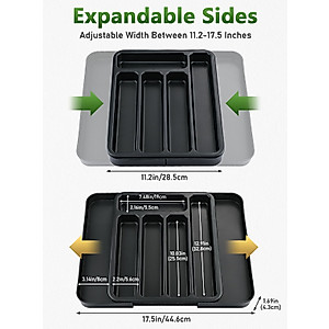 Gelply 1 PC Silverware Drawer Organizer, Expandable 7 Compartment Utensil Tray for Kitchen Drawers, Large Adjustable Flatware Organizer, Kitchen Organization for Forks Spoons Knives Storage - Black
