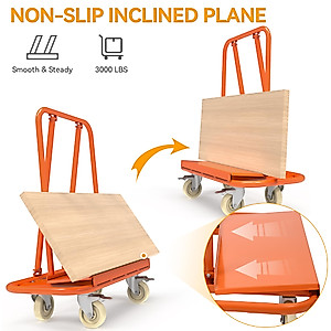 YINTATECH 3000lbs Drywall Cart Dolly, Heavy Duty Drywall Sheet Cart with 4 Swivel Wheels, Orange