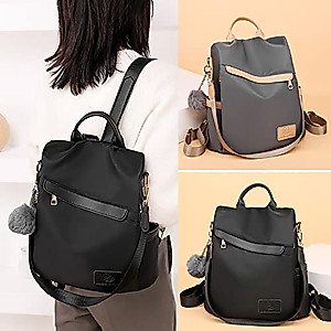 YBNGUAA 2 in 1 Women Backpack Purse, Ladies Nylon Backpack Purse Waterproof Anti-theft Rucksack, Crossbody Backpack Lightweight Shoulder Bag for Women (black)