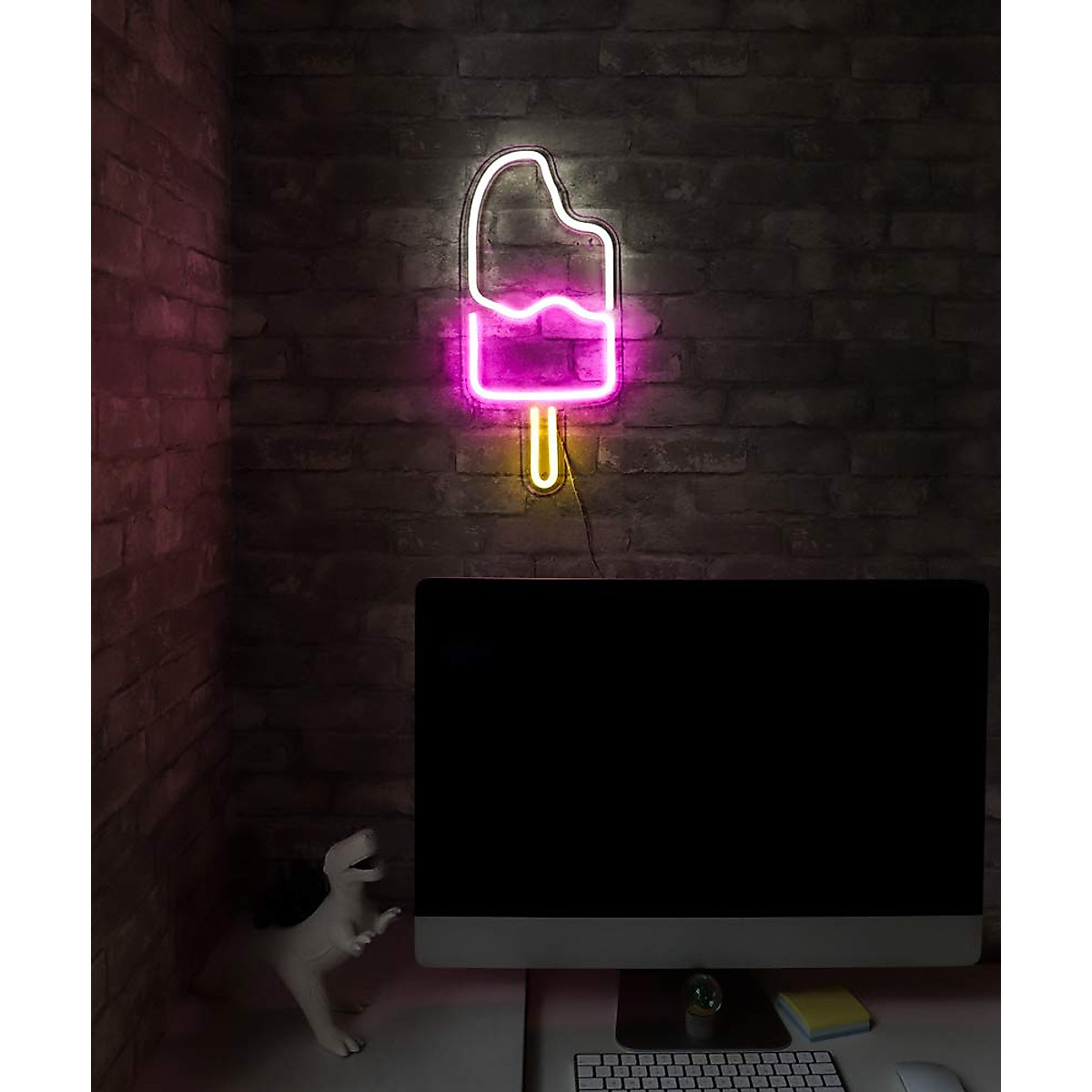 Isaac Jacobs 18” x 8” inch LED Neon ‘White & Pink IceCream Popsicle‘ Wall Sign for Cool Light, Wall Art, Bedroom Decorations, Home Accessories, Party, and Holiday Décor: Powered by USB Wire (POPSICLE)