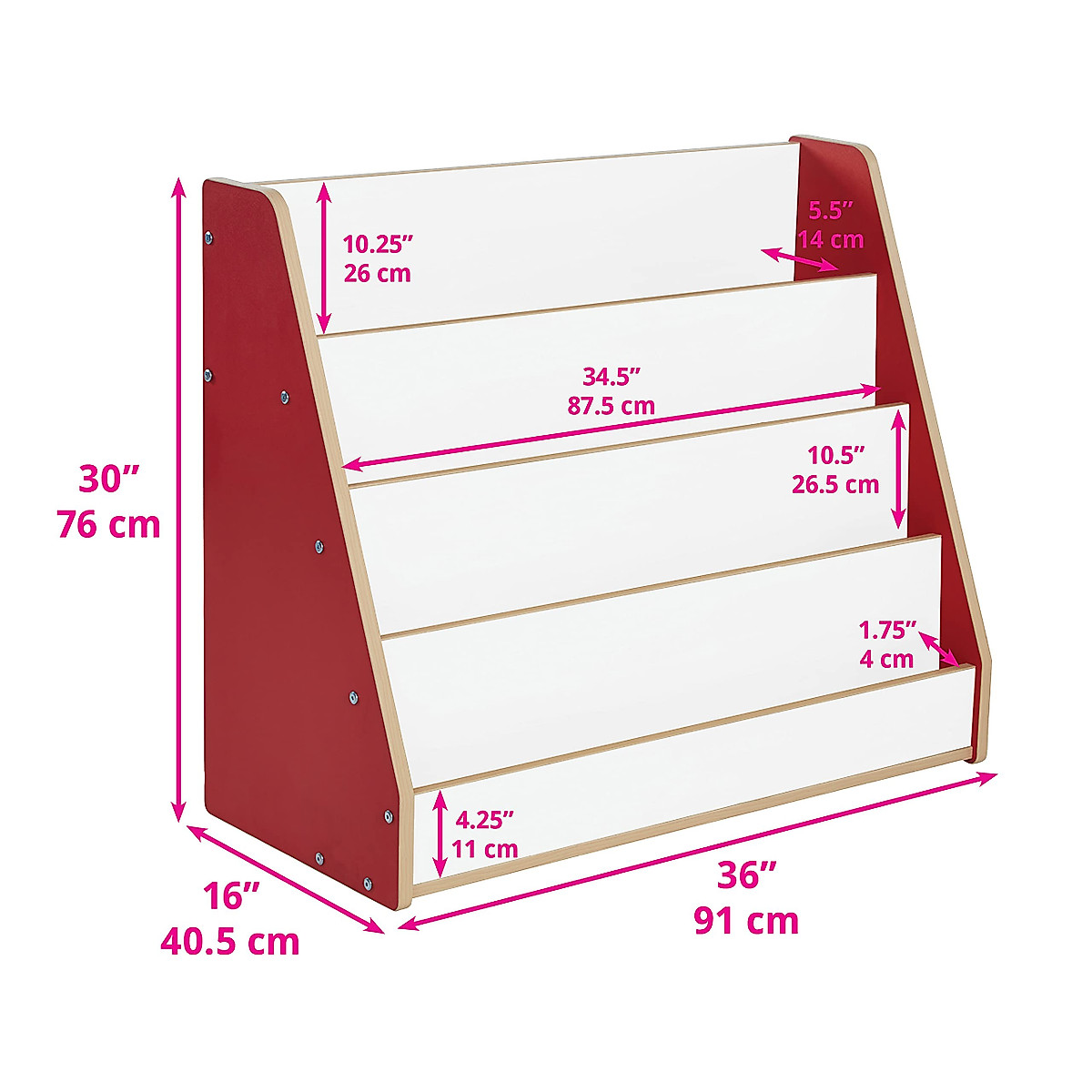 Factory Direct Partners 11941-WHRD Colorful Essentials Big Book Display, Laminate Storage Shelf for Kid"s Books for Bedroom, Playroom, Daycare or Classroom - White/Red