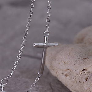 Dainty Sideways Cross Bracelet in Sterling Silver - Celebrity Style Horizontal Cross Bracelet