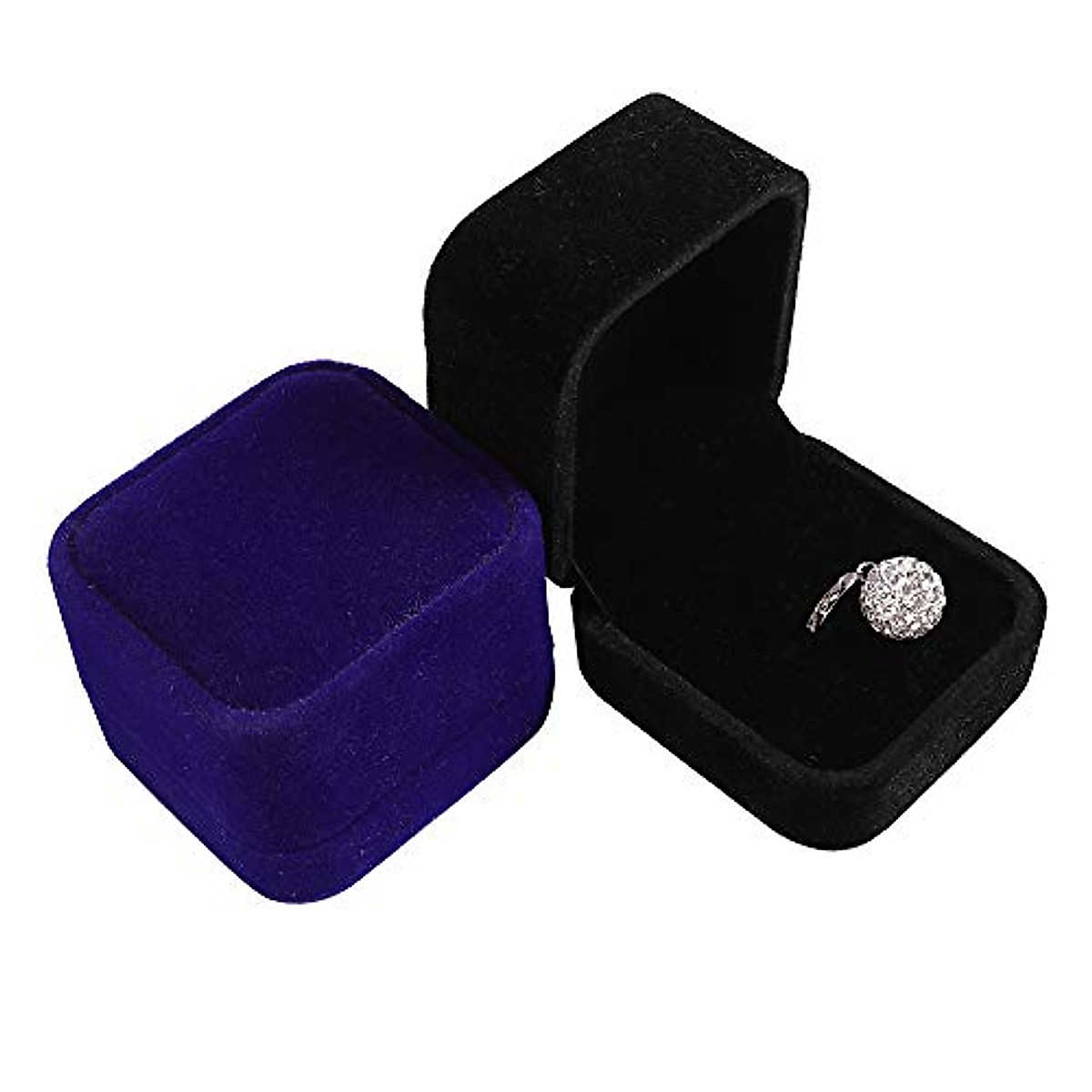 LamQee Engagement Ring Box Velvet Earrings Studs Ring Case Jewelry Display Storage Box Gift Box for Proposal Engagement Birthday Wedding Anniversary Valentine's Day, Black