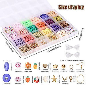 QUEFE 9000pcs, 90 Colors, Clay Beads for Bracelet Making Spacer Heishi Beads Flat Round Polymer Clay Beads for Jewelry Making Kit with Fruit Flower Beads Pendant Charms Kit and Elastic Strings