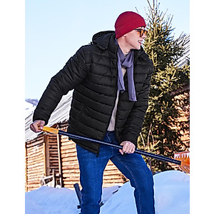 BEST SOUTH Men's Winter Puffer Jacket Hooded Puffy Fleece Warm Lightweight Coat Outerwear Cold Weather Black Ink XX-Large