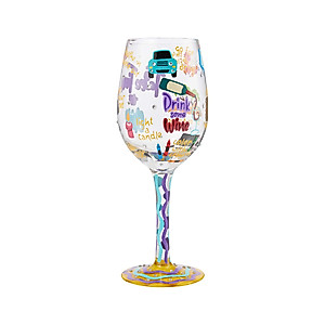 Enesco Designs by Lolita Take Time to Chill Artisan Hand-Painted Wine Glass, 1 Count (Pack of 1), Multicolor