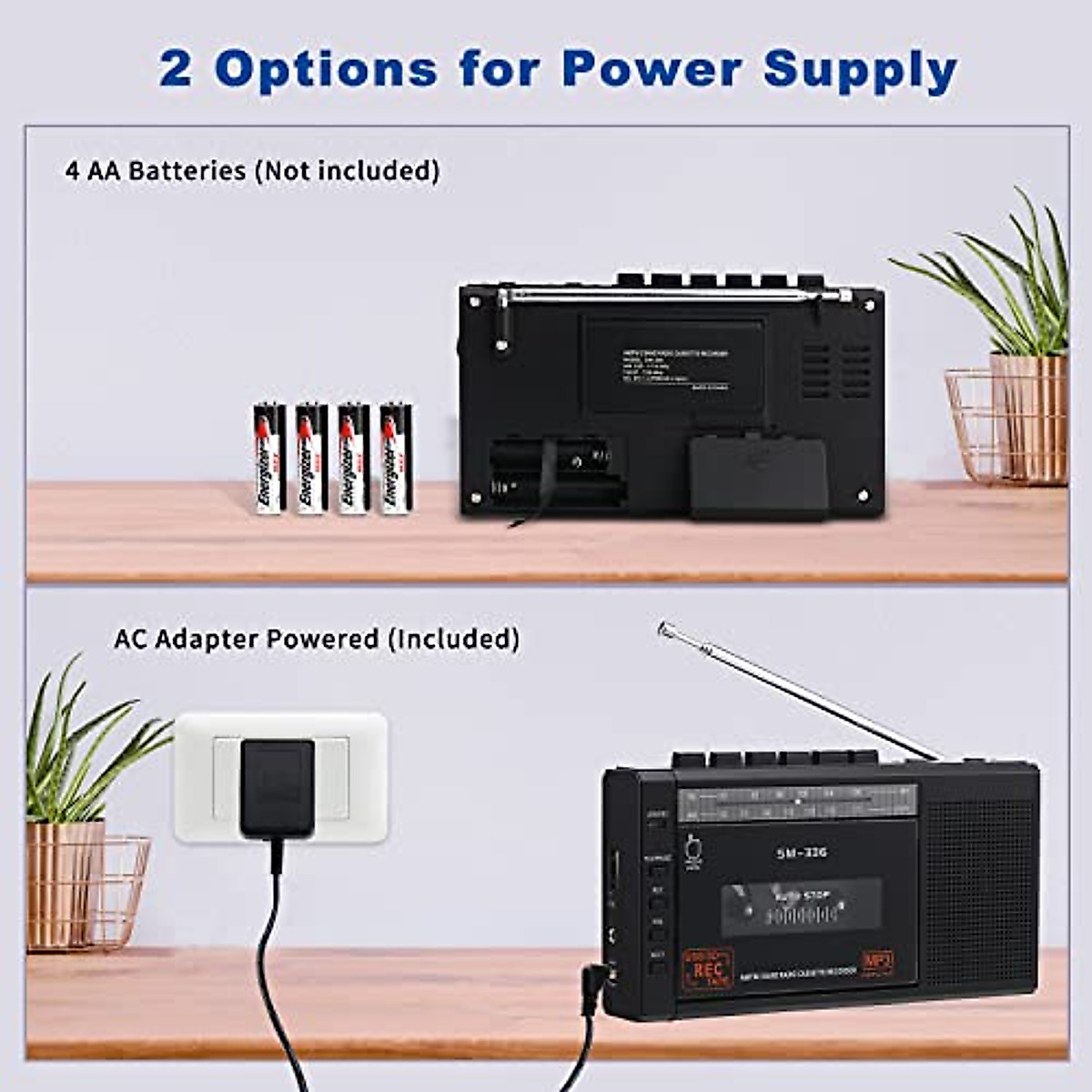 Portable Cassette Player and Recorder , Cassette Tape to MP3 Digital Converter with AM FM Radio, Support USB and Micro SD Card , Loud Speaker and Microphone Powered by AC and AA Battery
