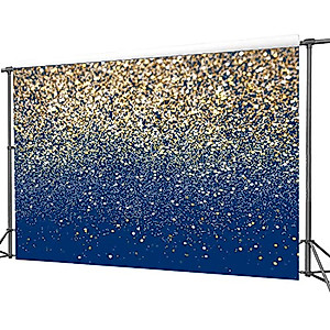 CYLYH 7X5FT Blue and Gold Backdrop Golden Spots Backdrop Vinyl Photography Backdrop Vintage Astract Background for Family Birthday Party Newborn Studio Props D595
