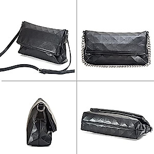 Women Chain Handbag, Shoulder Crossbody Hobo Purse Foldable Small Messenger Clutch Satchel Bag, Black