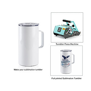 PYD Life 4 PCS Sublimation Blank Tumbler 20 OZ White Mugs with Handle,Stainless Steel Coffee Travel Mug with Sliding Lid for Cricut Mug Press Machine