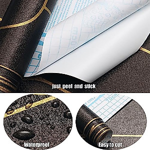 Stripe Peel and Stick Wallpaper Modern Black Contact Paper Geometric Black and Gold Removable Paper Self Adhesive Wallpaper Decorative for Wall Countertop Cabinet Furniture Vinyl Film 17.3"X118.7"