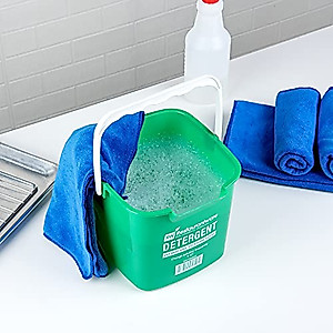 RW Clean 6 Quart Cleaning Buckets, 10 Detergent Square Buckets - With Measurements, Built-In Spout And Handle, Green Plastic Utility Buckets, For Home Or Commercial Use, - Restaurantware