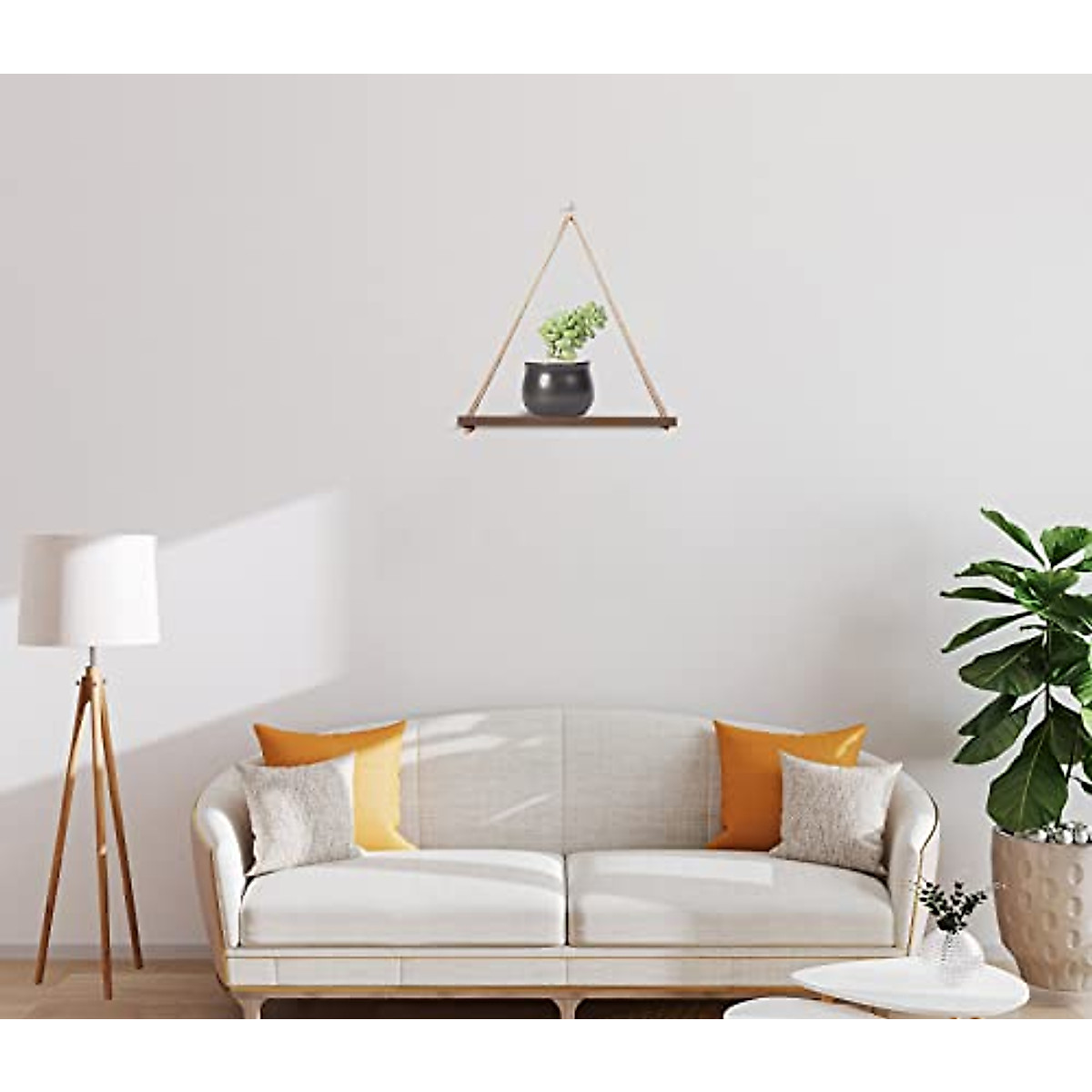 CORE ART Hanging Shelves for Wall Boho Window Plant Rope Shelves, Macrame Wall Hanging Shelf Wooden, Brown Rustic Set of 2