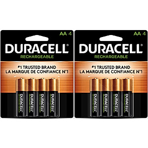 Duracell Rechargeable AA NiMH Batteries, MIGNON/HR6/DC1500, 2450mAh, 8-Count Package