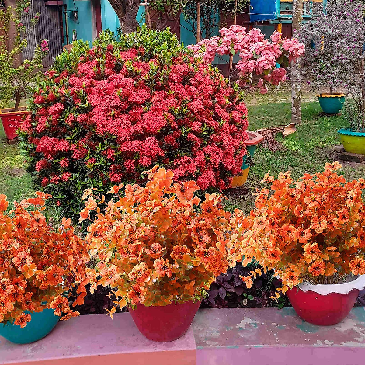 Gormiya 10 Bundles Bulk Outdoor Fall Artificial Fake Flowers UV Resistant Autumn Plastic Faux Hanging Greenery Plants for Backyard Window Box Porch Patio Garden Home Decor