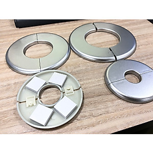 Tsnamay 4 Pcs Wall Split Flange, ABS Round Self-Adhesive Escutcheon Plate Buckles Design for 1"/26mm,Silver