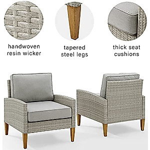 Crosley Furniture CO7168-GY Capella Outdoor Wicker 2-Piece Armchair Set, Acorn with Gray Cushions