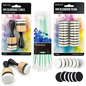 Pixiss Mini Ink Blending Tools, 2 Pack Round with 24 Replacement Foam Pads, 10 Stick Blending Tools for Distressing, Blending and More