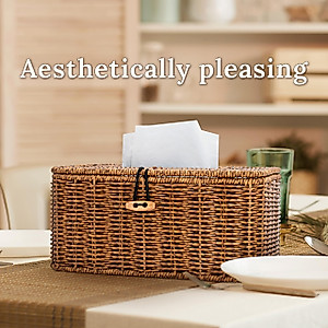 WeeNest Rectangular Wicker Tissue Box Cover - Facial Tissues Box Holder, Resin Wicker, Toffee