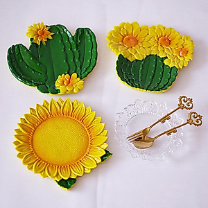 Cabilock Resin Dried Fruit Plate Simulation Plants Nut Dish Decorative Jewelry Tray Candies Snack Serving Plates for Home Party (Yellow Sunflower)