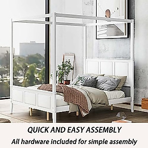 Queen Size Canopy Platform Bed Frame with Headboard & Footboard, Modern Platform Bed with Sturdy Slatted Structure, No Box Spring Needed, Easy Assembly for Bedroom Boys Girls Teens Room (Queen)