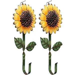 Morning View Sunflower Key Holder Metal Wall Mounted Sunflower Key Hook, Flowers Coat Rack, Durable Robe Rack, Decorative Hat Rack Towel Rack for Home Decor (Set of 2)