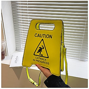 Novelty Shoulder Bag,Fashion Caution Tote Handbags Novelty Stop Sign Purse,Caution Shoulder Bag for Women Girls (Yellow)