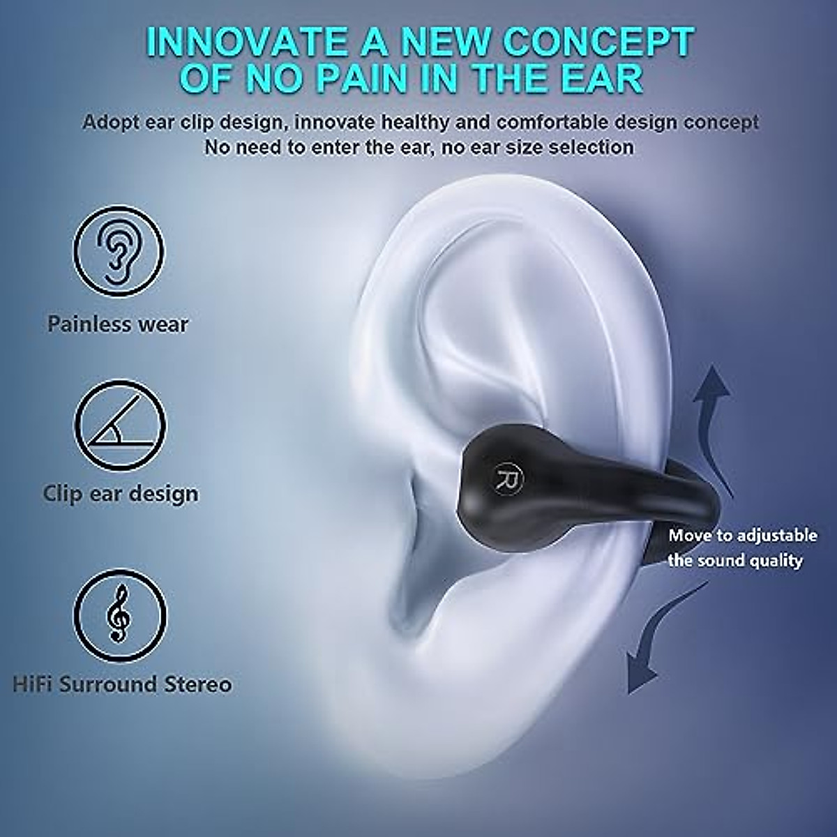 MALIHOO Open Ear Air Conduction Headphones Bluetooth 5.3,Ear Clip Wireless Earbuds with Digital Display Charging, Air Conduction Bluetooth Headset for Cycling,Running Workout,Walking,Driving(Black)