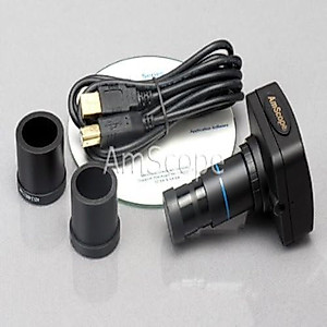 AmScope T360B-10M Digital Trinocular Compound Microscope, 40X-2000X Magnification, WF10x and WF20x Eyepieces, Brightfield, LED Illumination, Abbe Condenser, Double-Layer Mechanical Stage, Includes 10MP Camera with Reduction Lens and Software