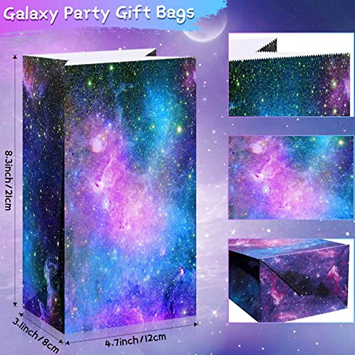 28 Pack Galaxy Party Favor Paper Bags, Space Galaxy Print Candy Favor Bags Goodie Popcorn Treat Bags Solar System Planet Present Wrapping Bags for Kids Birthday Space Galaxy Party Supplies