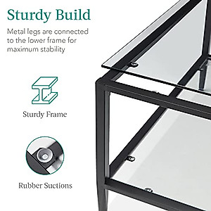 Best Choice Products 32” Square Glass Coffee Table, Large 2-Tier Accent Furniture for Living Room, Bedroom w/Metal Frame, Glass Shelves - Black