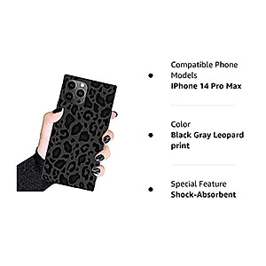 ZHUXUXITT Designer Luxury iPhone 14 Pro Max Case for Women,Square Checkered Style,Hard PC+Soft Silicone case is Shock-Proof and Skid-Proof for Protective Case-Black Gray Leopard Print, (6.7 inch)