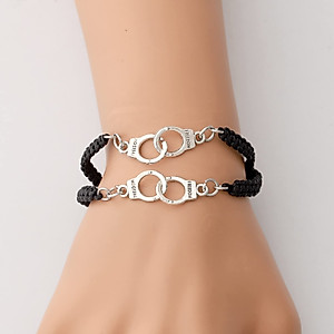WUSUANED Partners In Crime Friendship Bracelets Handcuff Charms Friendship Symbol Jewelry For 2 Message Crad Gifts For Family Friends (Partner in crime bracelet set)