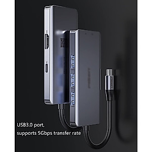 Port Expander USB C Hub Adapter 7 in 1 Multiport USB-C Docking Station with 4K HDMI, 3 USB 3.0 Port, SD/TF Card Reader and PD 60W USB Splitter