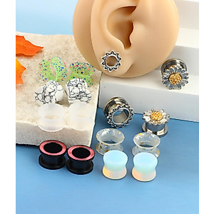TIANCI FBYJS 8 Pairs Stainless Steel Ear Gauges Tunnels Plugs Flesh Expander Earring Silicone Glass Piercing Strecher Set for Women Men 2G-5/8 G 8mm