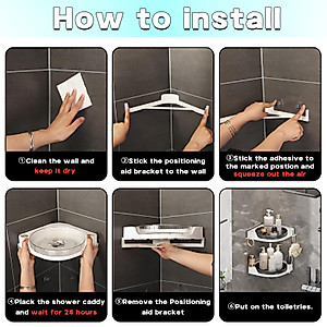 shuang qing 2 Pack Corner Shower Caddy, 360° Rotating Lazy Susan Shower Organizer, Corner Shower Shelf with 2 Hooks, Adhesive No Drilling Wall Mounted Shelves for Bathroom, Kitchen（Black）