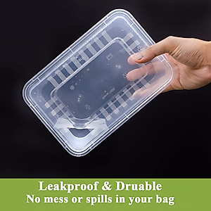 [50 PACK 50OZ] Disposable Meal Prep Container Large For Food, Plastic Storage Containers with Lids Freezer Microwave Dishwash Safe, Clear Bento Box Stackable BPA Free Reusable 1500ml