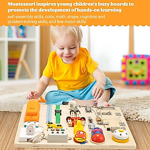 Montessori Busy Board for Toddlers- Learn to Dress Toys for 1 2 3 4 Year Old Kids - Learning Toy for Airplane or Car Travel-20-in-1 Yellow
