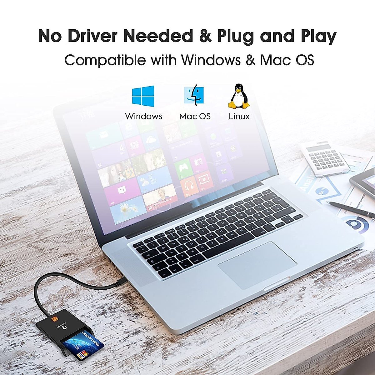 ZOWEETEK CAC Card Reader Military, Smart Card Reader DOD Military USB Common Access CAC, Compatible with Windows, Mac OS and Linux