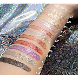 BEUKING Liquid Eye shadow 12 Colors White/Purple/Black/Red/Pink/Orange/Silver Waterproof Long Lasting Glitter Highlighter Pearlescent Shiny Eye Shadow Sequin Eye Silky Cosmetics For Daily Makeup (1#)