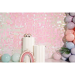 Shimmer Wall Backdrop Panels 24PCS Square Pink Sequin Shimmer Backdrop Decor for Wedding, Anniversary, Birthday Party Decoration.