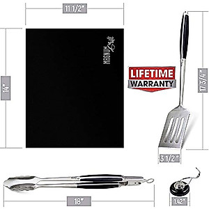 Grilling Accessories by Magnum Grill - 5 Piece BBQ Tools Set with 18" Grill Spatula, Tongs for Cooking, BBQ Grill Mat and 2X Strong Magnetic Hooks for Hanging on Barbeque - Heavy Duty Metal Grill Set