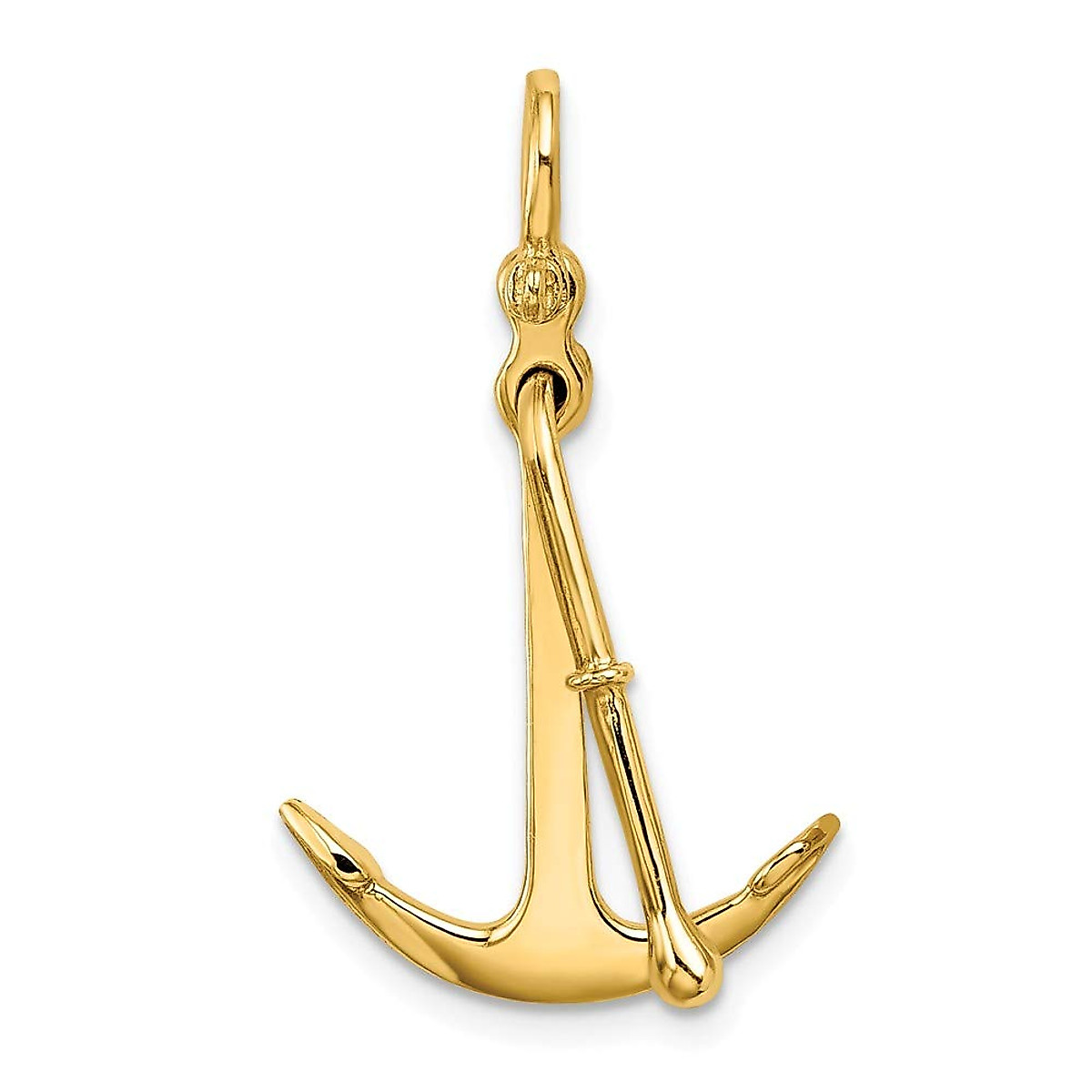 Solid 14k Yellow Gold 3-D Anchor 2 Piece and Moveable Charm Pendant - 37mm x 17mm