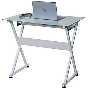OneSpace Ultramodern Glass Computer Desk, White