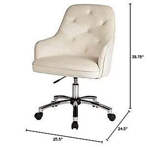 Glitzhome Velvet Fabric Gas Lift Adjustable Swivel Office Chair, Cream White