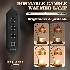 GEEZO Fragrance Candle Warmer Lamp with 2 Bulbs Electric Candle Warmer with Timer & Dimmer for Home Decor Wax Melt for Small Large Size Jar Candles Retro Wooden Base