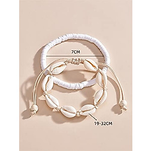 Verdusa Women's 2 Piece Ankle Bracelets Set Shell Anklet Chain Adjustable Foot Jewelry White one-size