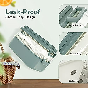 KEMETHY Bento Box Adult For Lunch, Stackable Large Capacity Containers with Tableware and Sauce Cups for Adults, Leak-Proof 2000ML/68OZ Green