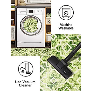 Moroccan Runner Rug,2'X 6' Distressed Washable Area Rug Green Non-Slip Kitchen Mat Faux Wool Low-Pile Floor Carpet for Kitchen Laundry Bedroom Bathroom Living Room